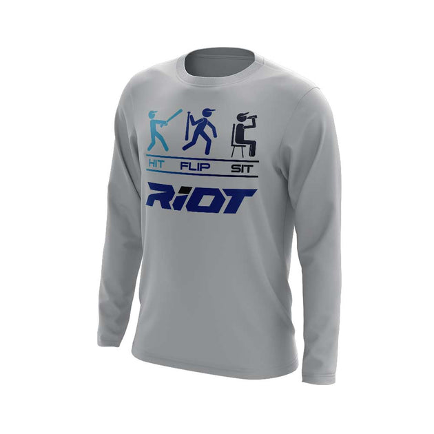Grey Long Sleeve Shirt with Hit Flip Sit Riot Logo - Choose your logo ...
