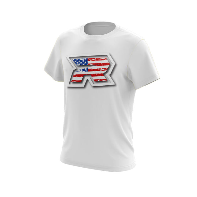 White Short Sleeve with USA White R Riot Logo – Riot Sports Gear